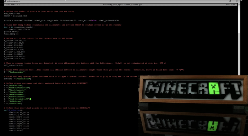 Wes's wonderful Minecraft user notification display - Raspberry Pi